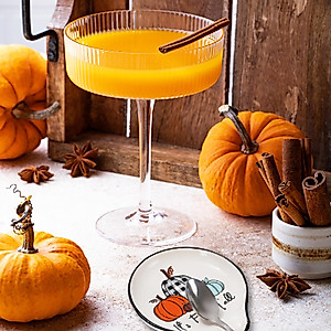 Whaline Fall Spoon Rest Plaid Pumpkin Ceramic Spoon Holder Seasonal Sauce Dishes Farmhouse Fall Thanksgiving Coffee Spoon Holder Ring Dish for Stove Top Cooking Utensil Kitchen Office Decor