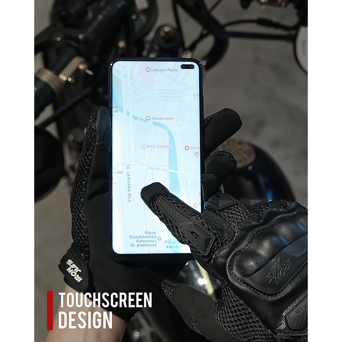 IRON JIA'S Motorcycle Gloves for Men and Women - Motorbike Powersports Racing Gloves with Hard Knuckle Touchscreen for BMX ATV MTB Riding (Black XL)