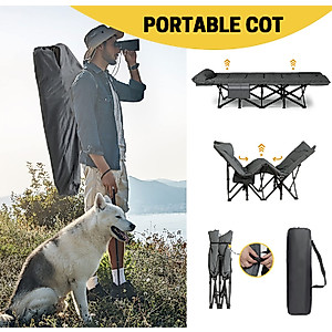 ATORPOK Camping Cot for Adults with Cushion and Pillow, Portable Folding Bed for Sleeping, Lightweight Tent cot with Carry Bag Supports 450 lbs (Grey)