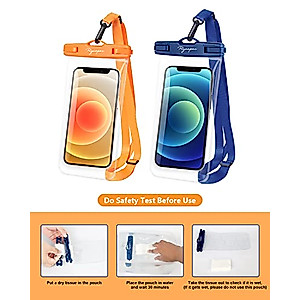 Universal Waterproof Phone Pouch Bag - 2Pack, Waterproof Case Compatible with iPhone 14 Pro Max/13/12/11/XR/X/SE/8/7, Galaxy S22/S21 Google Up to 7.5’’, IPX8 Dry Bag Vacation Essentials Blue/Orange