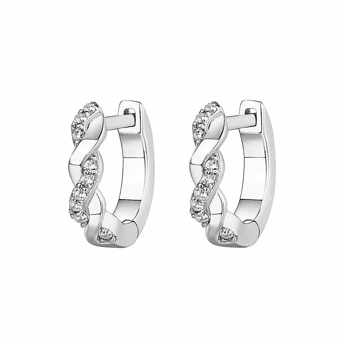 PAVOI 14K White Gold Plated 925 Sterling Silver Post CZ Huggies | Women's Small Gold Hoop Earrings | Synthetic Diamond Earrings