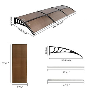 Simply-Me 40" x 120" Door Window Awning Polycarbonate Cover Front Door Outdoor Patio Awning Canopy UV Rain Snow Protection Hollow Sheet (Brown & Black)