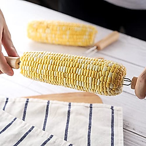 Corn On The Cob Holders Set of 12 Stainless Steel Corn Cob Holders with Wooden Handle Cob Skewers Corn Forks for BBQ Sweetcorn Roasted Meat Fruit (12)
