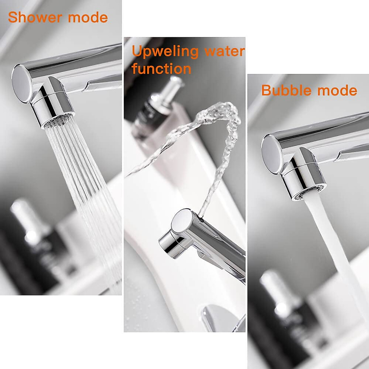 LAZ HOME Bathroom Faucet with Pull Out Sprayer Chrome Copper Single Handle Kitchen Basin Mixer Tap with Three Modes Sprayer Rotating Spout Hot and Cold Water Modern Vanity Basin Faucets with Sprayer