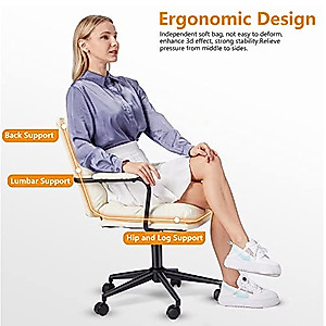 AMERROBIL White Home Office Desk Chair with Wheels/Armrests, Modern PU Leather Vanity Chair Midback Adjustable Home Computer Chair for Living Room, Bedroom, Office, Vanity and Study
