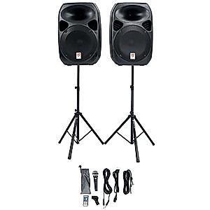 Rockville RPG122K Dual 12" Powered Speakers, Bluetooth+Mic+Speaker Stands+Cables