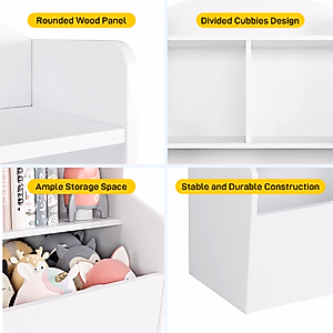 IDEALHOUSE 3-Tier Toy Storage Cabinet and Bookcase, Multi Shelf with Cubby Organizer Cabinet for Toys, for Playroom, Bedroom, Hallway and Kindergarten School, White