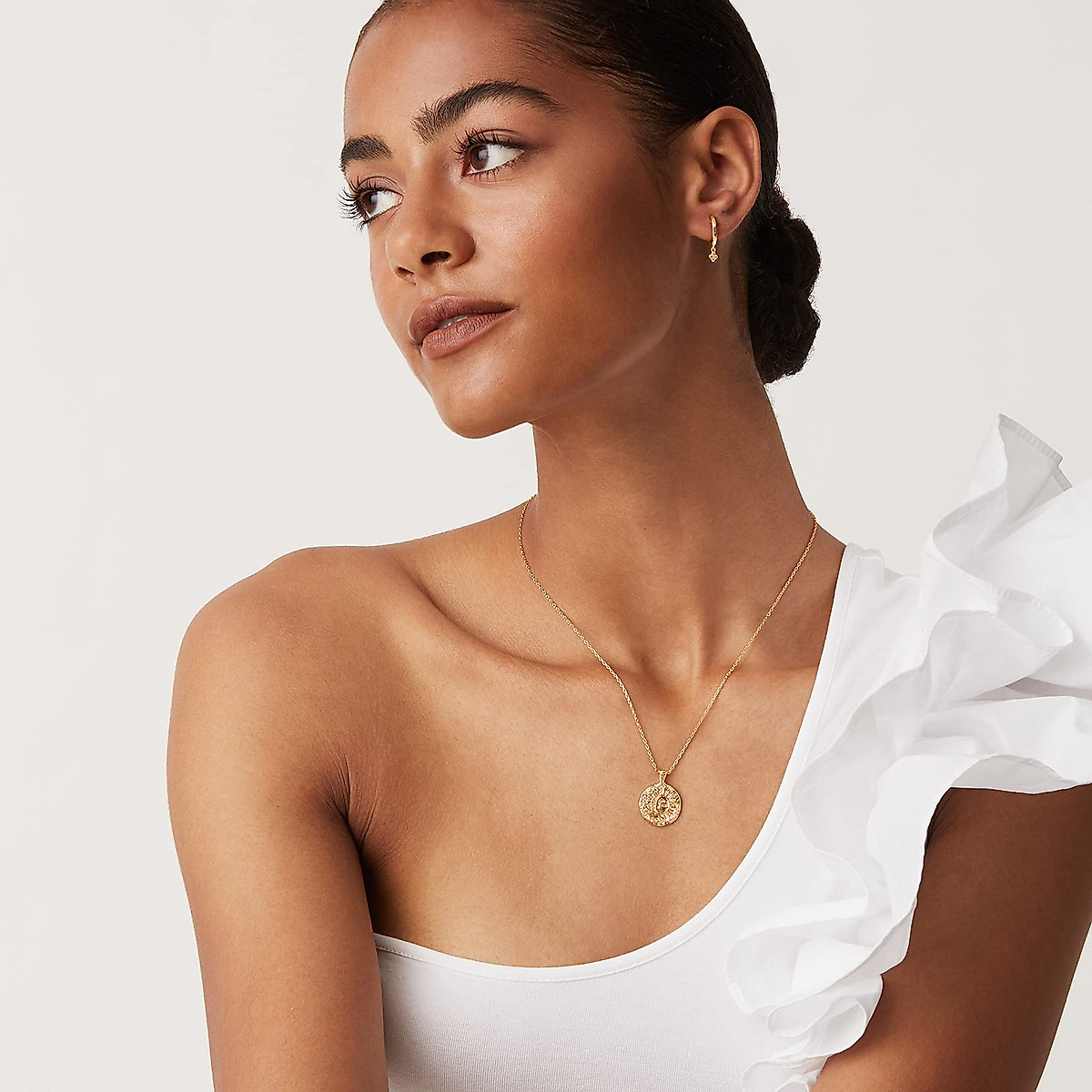 PAVOI Womens 14K Gold Plated ‚Äì Yellow Gold Engraved Coin Pendant with Necklace