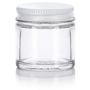 1 oz / 30 ml Clear Thick Glass Straight Sided Jar with White Metal Airtight Lid (4 pack)