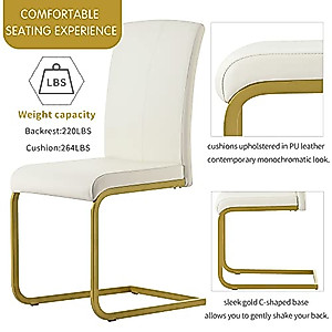 Pvillez Modern 5-Piece Round Dining Table with 4 Dining Chairs Set for Small Space, Faux Marble Dining Table with Gold Metal Leg and Printed Marble Top for Dining Coffee, Space Saving