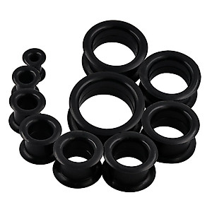 Stuppendux 2g-1" 10Pairs Black Plugs Kit Ear Skins Gauges Hard Ear Expander Tunnels Stretching Set 6-25MM