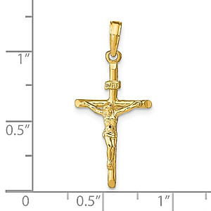 Solid 14k Yellow Gold Stick Style Cross Pendant Crucifix Charm Small - 1" Height
