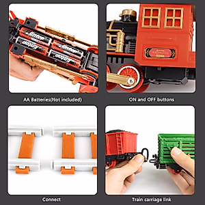 Ouriky Train Set - Electric Steam Train Set Toy for Kids with Smokes, Lights & Sounds, Railway Kits, Cargo Car & Tracks, Christmas Train Sets Under The Tree Gift for Boys Girls