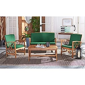 SAFAVIEH Outdoor Collection Fontana Natural/ Green Cushions 4-Piece Conversation Patio Set