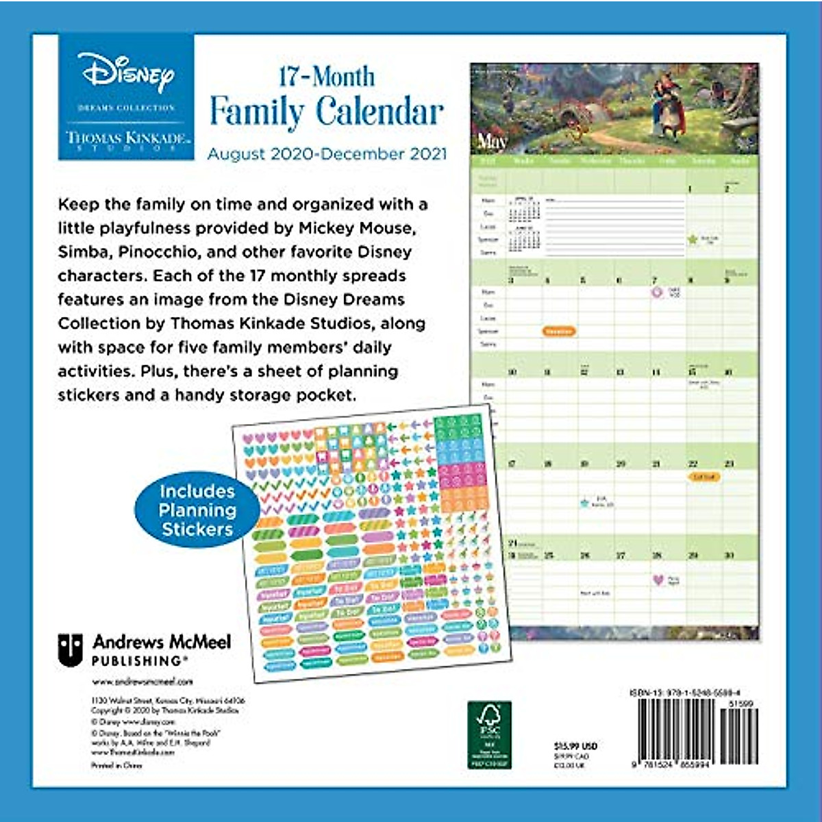 Disney Dreams Collection by Thomas Kinkade Studios: 17-Month 2020-2021 Family Wall Calendar