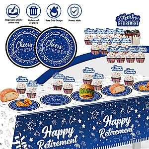 Happy Retirement Party Decorations blue - (89pack) blue party Banner, Pennant, Hanging Swirl, Foil Backdrops, balloons, Tablecloths, cupcake Topper,plates, Photo Props, retired Sash