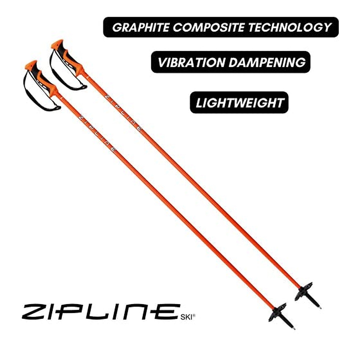 Ski Poles Graphite Carbon Composite - Zipline Blurr 16.0 - U.S. Ski Team Official Supplier (Orioles Orange, 44" in./112 cm)