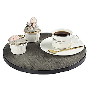MyGift 12 Inch Vintage Gray Solid Wood Lazy Susan Tray with Black Metal Rim, 360 Degree Rotating Round Turntable Serving Relish Display Tray for Food, Spices and Condiments