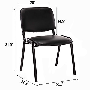 Waiting Room Chairs Stackable Conference Room Chairs No Wheels Office Guest Chair No Arms Reception Chairs for School Breakroom Banquet Church Lobby (Leather-Cushion,Black,5PCS)