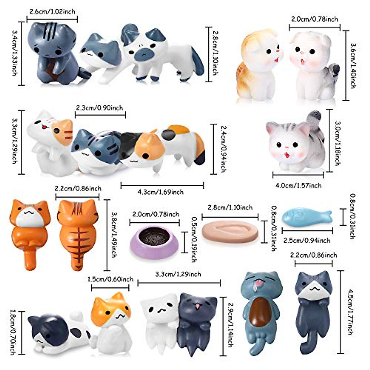 Jetec 19 Pieces Cute Miniature Garden Cats Landscape Lovely Mini Cats Figurines Fairy Garden Home Animals Kitten Adorable Mini Terrarium Figurine Ornament for Home Garden Decor Ornament Supplies