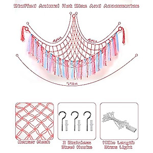 Kopduki 59 in Stuffed Animal Hammock with Stars-Light, Stuffed Animal Storage, Teddy Bear Hammock with Tassel & Hooks for Nursery Room, Corner Mesh Toy Hammock for Stuffed Animals for Playroom