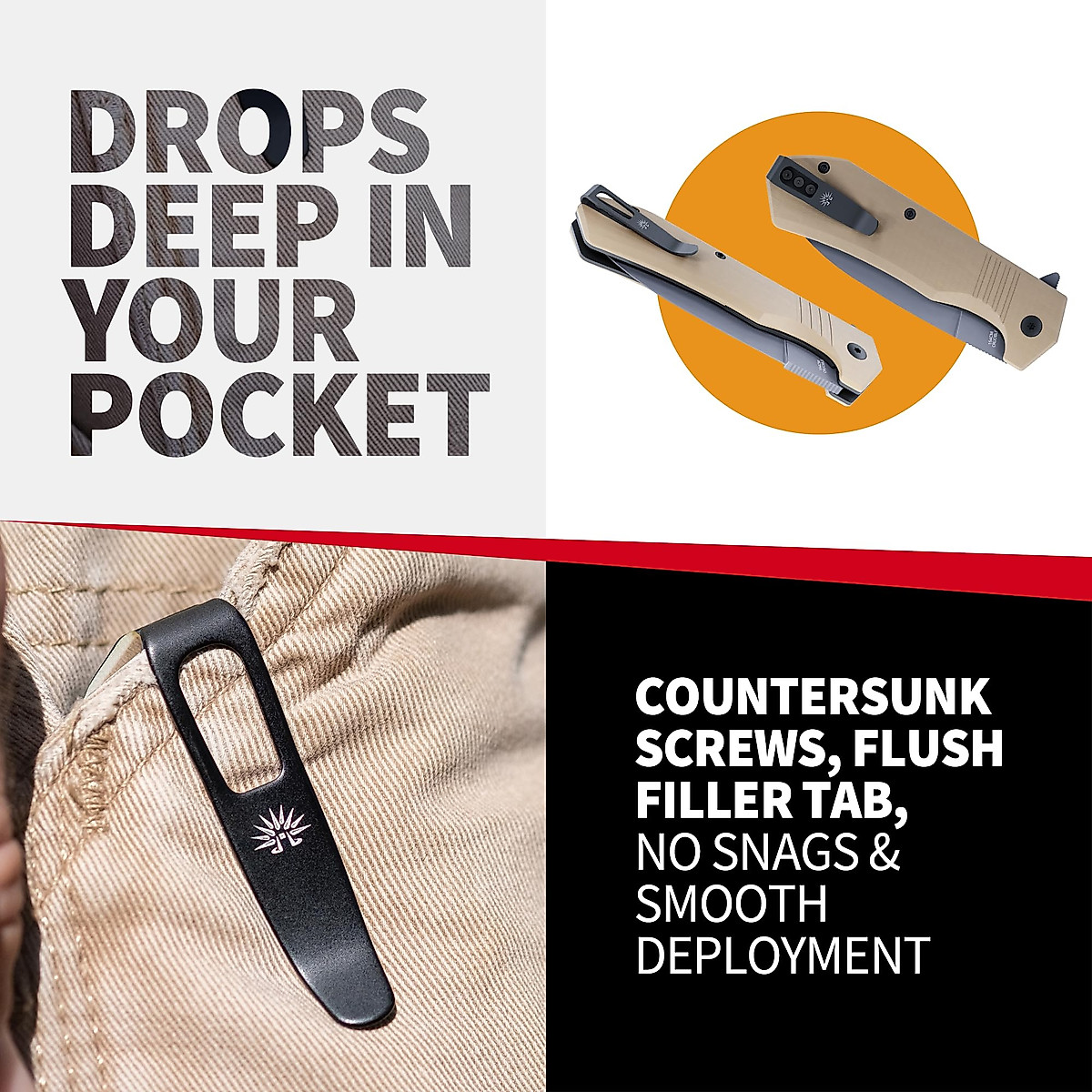 Off-Grid Knives - Stinger XL Folding Knife w. Spear Point Blade, Crucible 154CM Steel, G10 Scales, Deep Carry Clip (Coyote)