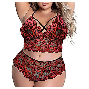 Ropa Interior Femenina Sexy, Black Bodysuit Women Sexy Lingerie Sets Lengerie Set Women's Plus Size Lingerie Lace Embroidery Two Point Three Piece Split Suit Xs Piece Lingerie Set (M, Red)