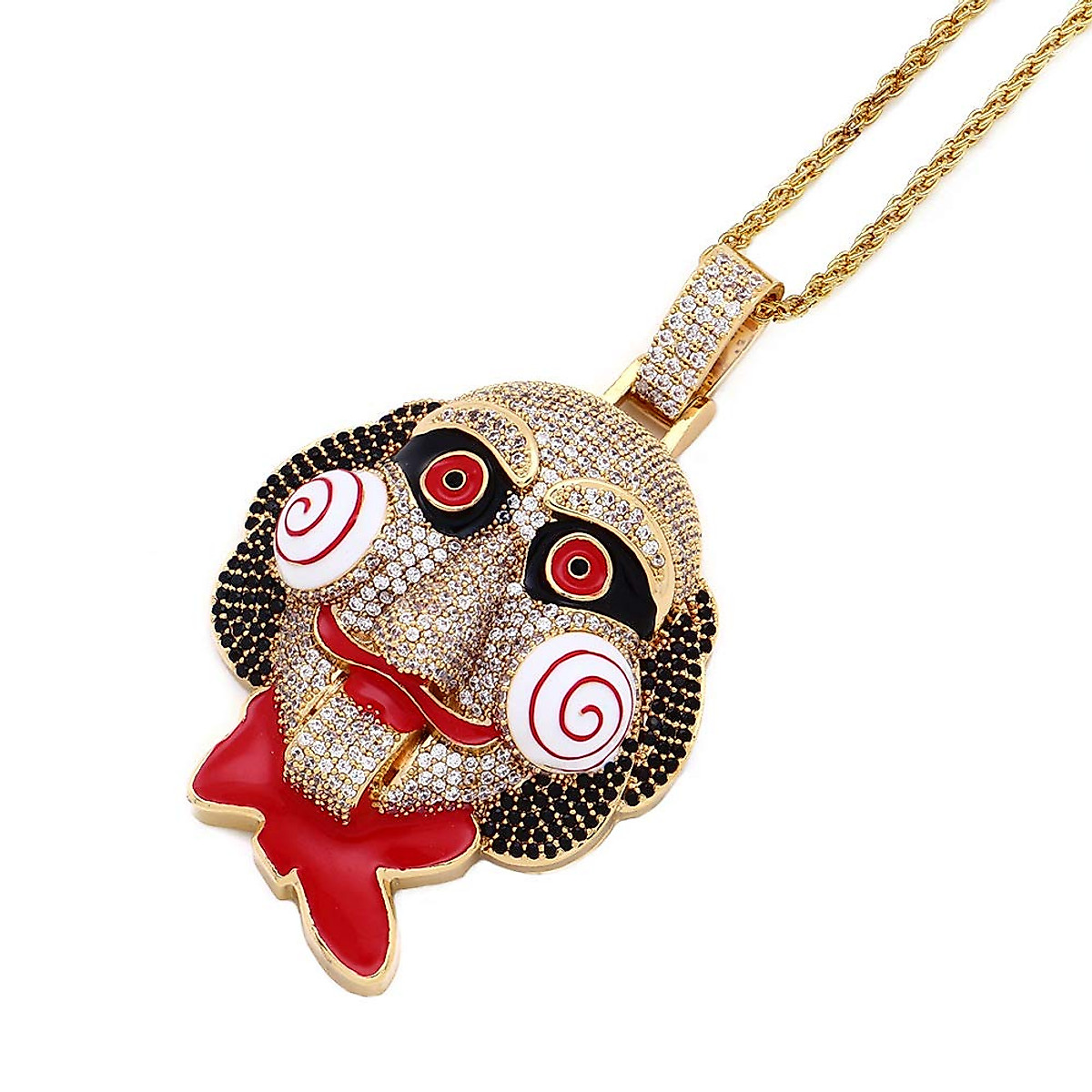 KMASAL Hip Hop Iced Out Bling Chain Clown 69 Pendant Halloween Cosplay Horrifying Inspired Necklace with 24" Rope Chain (Gold)