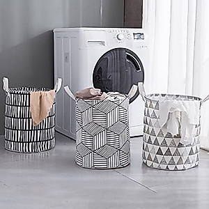 AOKID Round Laundry Hamper with Handles, Collapsible Laundry Basket Saving Space Clothes Storage Basket for Home Office Toy Organizer Grid