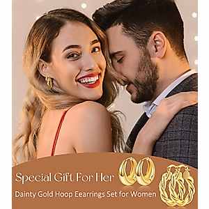 Adoyi Silver Hoop Earrings Set for Women Girls Gold Twisted Huggie Hoops Earrings 14K White Gold Plated Earrings for Women Lightweight 9 Pairs jewelry for women Girl Gift
