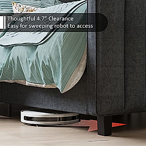 AMERLIFE King Size Bed Frame, Velvet Upholstered Platform Bed with Vertical Channel Tufted Headboard & Footboard/Wingback, Mattress Foundation with Wood Slats, No Box Spring Needed, Grey