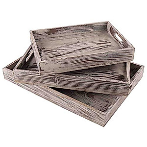 Decorative Natural Wood Serving Tray - Rustic Vintage Style- Set of 3 Different Sizes