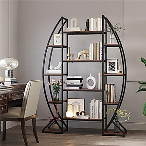 Moozerka Large Oval Bookshelf, 70“ Tall Open 5 Tier Industrial Bookcases, Modern Etagere Bookcase Furniture, Wall Units for Living Room, Bookshelves Display Shelves for Office
