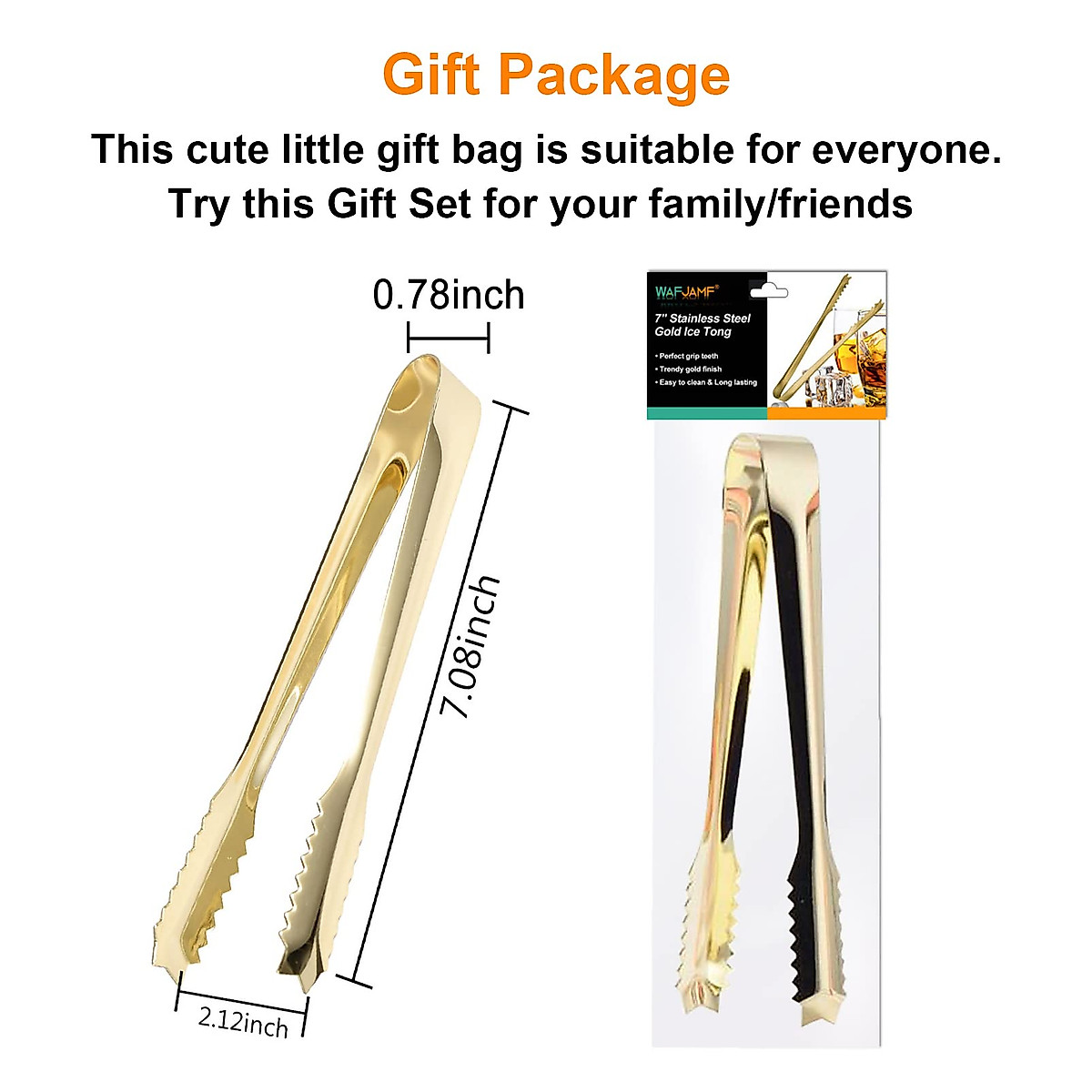 WAFJAMF Ice Tongs for Ice Bucket,7 Inch Serving Tongs,Bar Tongs,304 Stainless Steel,-Gold Plated-for Bar Kitchen Restaurant…