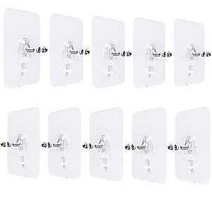 LAJAR 10Pcs Adhesive Wall Mount Screw Hooks , No-Trace Sticker Screw Hanging Nails for Bathroom Kitchen Shower Room (6mm)