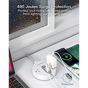 Power Strip Surge Protector with USB C - Extension Cord Flat Plug with 2 Widely AC Outlet and 3 USB, Small Desktop Charging Station with 5 ft Power Cord, Compact for Travel, Home and Office (490J)