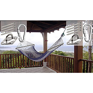 Branded Boards Heavy Duty Black or Silver 1000lb Load Hammock Hanging Kits with Locking Carabiner Snap Hooks, for Trees, Ceilings, Walls, Porches, Posts (Diamond-Plate-Hammock-Kit-Silver)