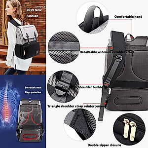 Mummy Diaper Bag Backpack Multi-Function Waterproof Travel Nappy Bags for Baby Care, Large Capacity, Stylish and Durable, USB Charging Port for Bottle Warmer, Black-Grey