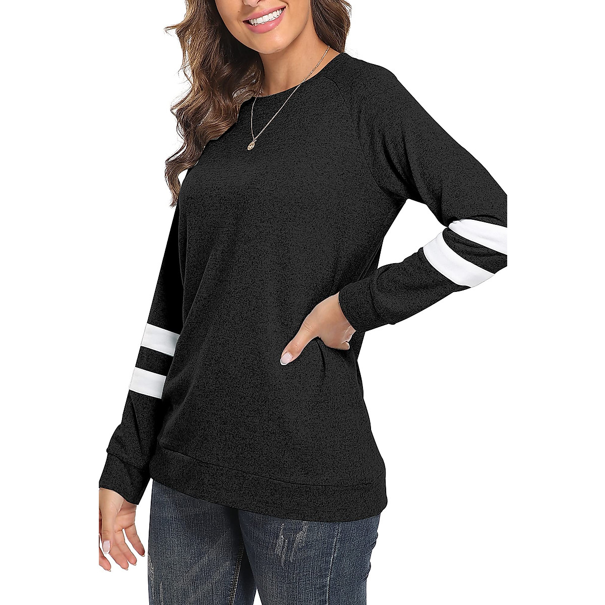 Ahacool Womens Sweatshirts Long Sleeve Shirts for Women Crewneck Sweatshirt(Black L)