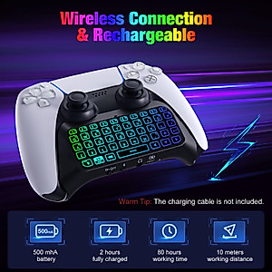 MoKo RGB Backlight Keyboard for PS5 Controller, Bluetooth Wireless Mini Gamepad Chatpad for Playstation 5 with Upgraded Built-in Speaker & 3.5mm Audio Jack for PS5 Controller Accessories