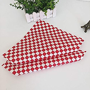 Hslife 100 Sheets Red and White Checkered Dry Waxed Deli Paper Sheets, Paper Liners for Plastic Food Basket, Wrapping Bread and Sandwiches