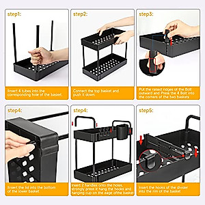 3 Pack Under Sink Organizers And Storage With Dividers,2-Tier Bathroom Organizer Under Sink,Kitchen Organization,Cabinet Organizer With Hooks,Hanging Cup,Dividers,Handles