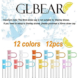 GLBEAR 12Pcs Silicone Straw Tips Cover, 8mm Reusable Straw Covers, Dust-Proof Straw Toppers,Straw Covers Cap Accessory,Straw Covers Cap,12 Colors (8mm)
