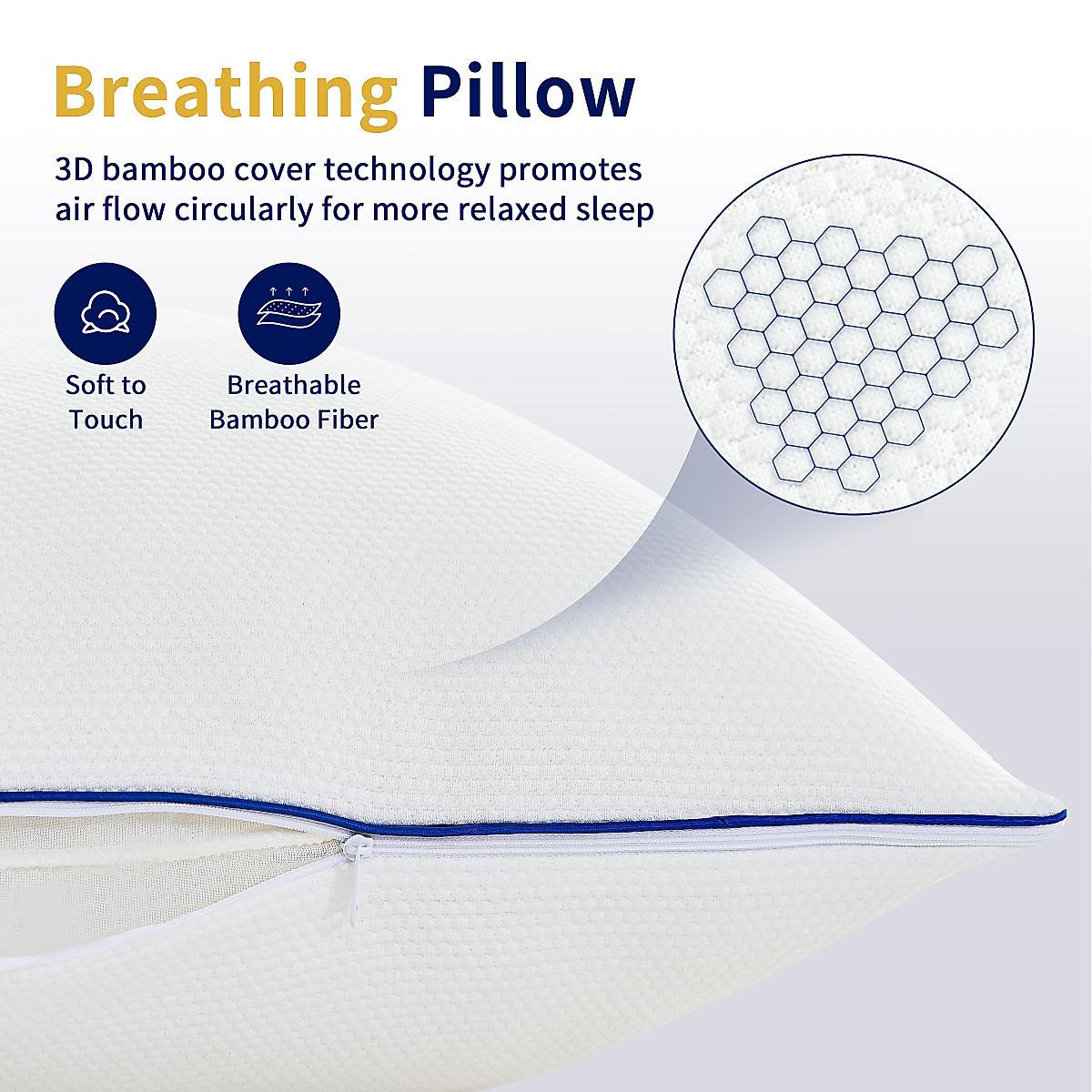 CHUN YI Shredded Memory Foam Pillows Queen Size Set of 2, Bed Pillows for Sleeping 2 Pack for Back Stomach Side Sleepers, Firm Pillows with Removable Cover 20x30 in