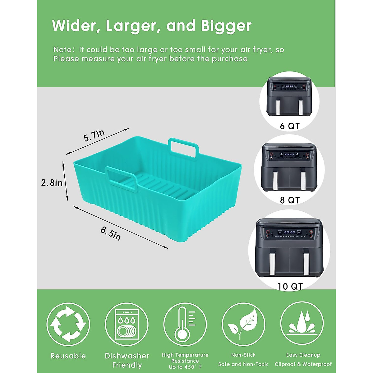 Air Fryer Silicone Liners, Reusable Air Fryer Liners for Ninja Foodi DZ201/DZ401, 8.5Inch Extra Large Air Fryer Liners, Food-Grade BPA Free, Oven Air fryer Accessories (2 PACK)