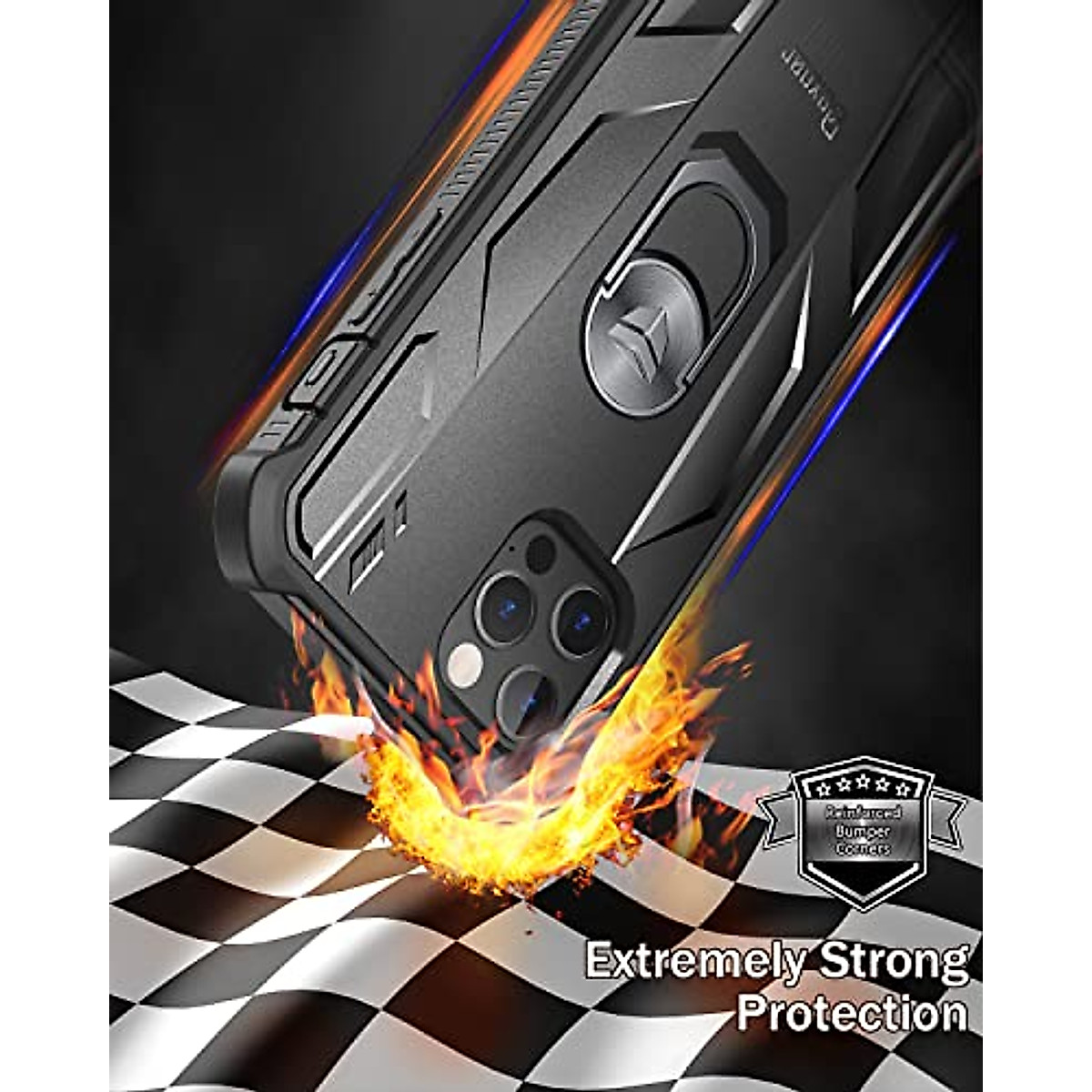 Dexnor Rugged Full Body Case for iPhone 12/12 Pro (6.1 inches) with Screen Protector & Ring Kickstand Car Mount, Slim Shockproof Protective Bumper Cover with Anti Dust Plugs (Black)