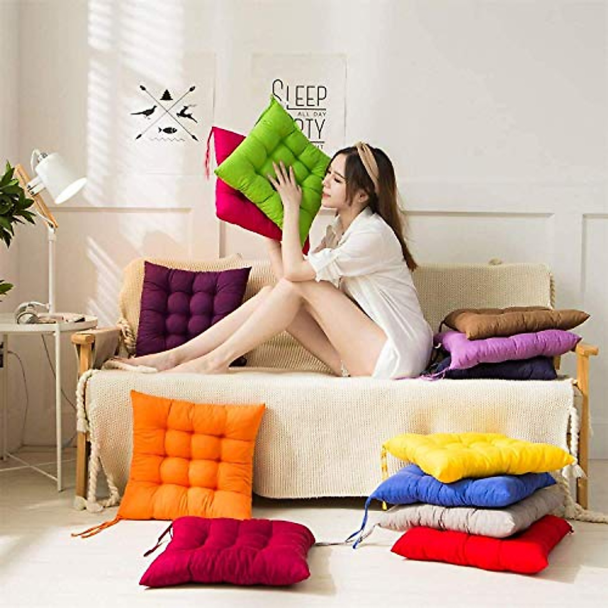 Chair Pads Seat Cushion with Ties,Outdoor Indoor Soft Thicken Comfy Seat Pads Cushion Pillow,Dining Room Kitchen Chair Cushions for Home Office Car Patio Furniture Garden Decoration (K/Hot Pink)