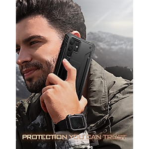 Poetic Revolution Case Compatible with Galaxy S22 Ultra 5G 6.8 inch, Full Body Rugged Shockproof Protective Cover Case with Kickstand, Built-in Screen Protector Work with Fingerprint ID, Black