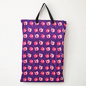Large Hanging Wet/Dry Cloth Diaper Pail Bag for Reusable Diapers or Laundry (Purple Elephant)