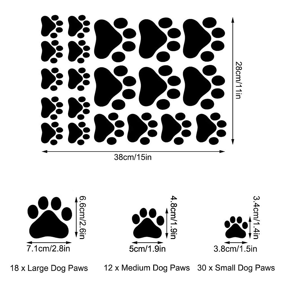 60 PCS Dog Paws Wall Decal Vinyl Stickers, Removable Animal Footprint Wall Decoration, Available in 3 Sizes DIY Sticker Mural Sets for Bedroom Living Room Office Playroom Classroom